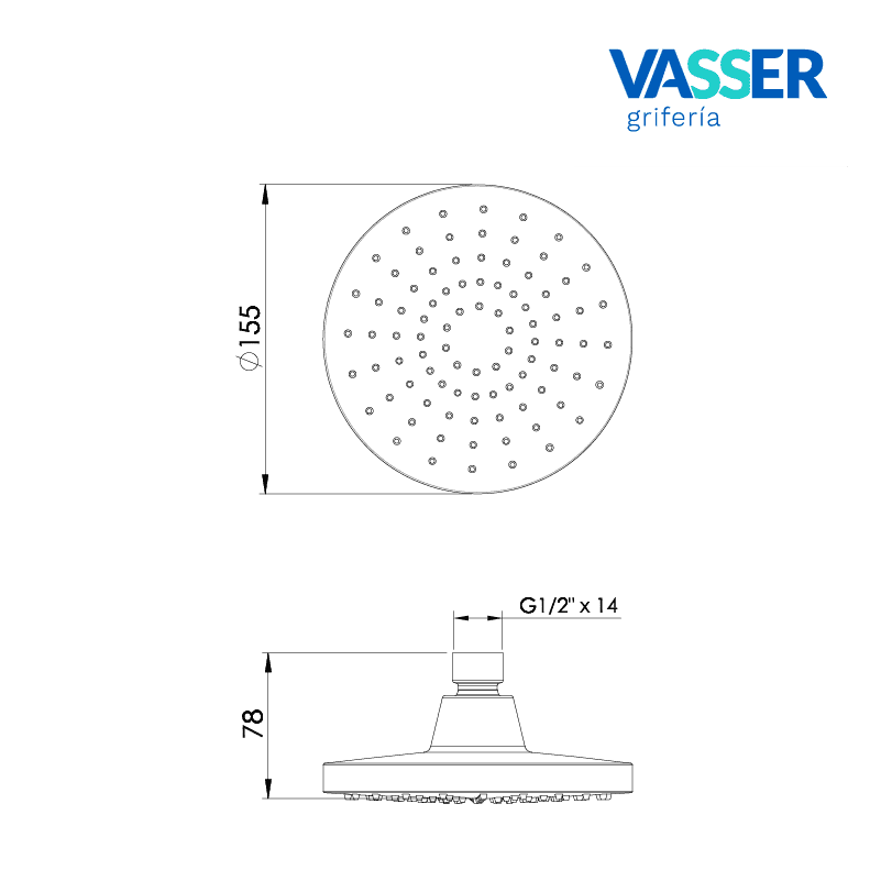 Flor de ducha articulada de 155mm de diametro - Vasser